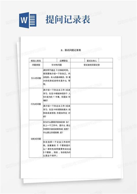 面试问题记录表word模板下载编号qepxwpaa熊猫办公