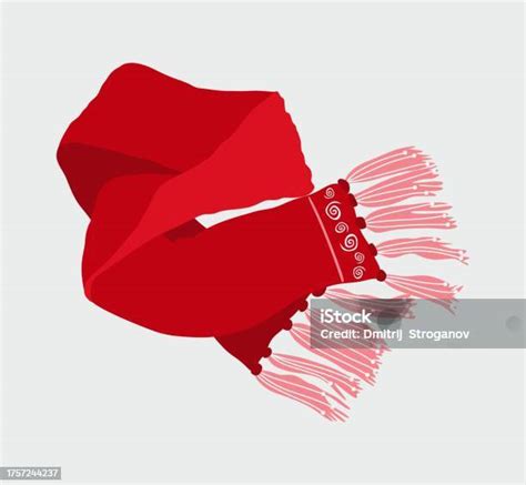 벡터 일러스트 레이 션 빨간 니트 스카프는 흰색 배경에 고립되어 있습니다 겨울 스카프 스카프에 대한 스톡 벡터 아트 및 기타