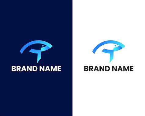 Буква т с рыбой современный шаблон дизайна логотипа Премиум векторы