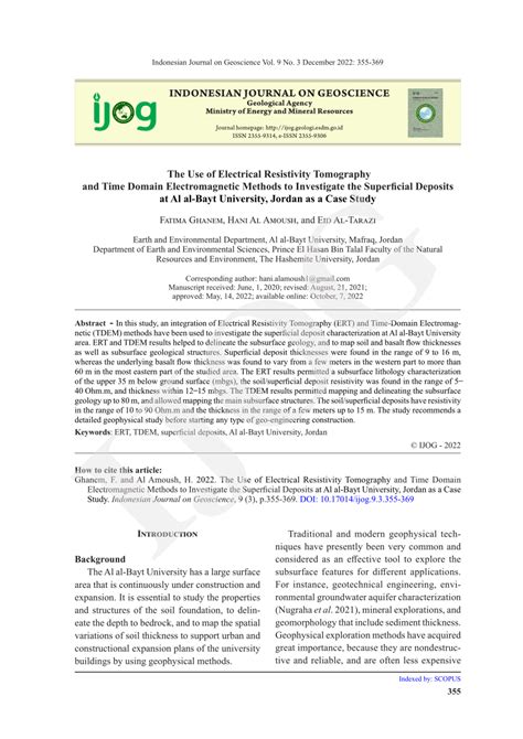 Pdf The Use Of Electrical Resistivity Tomography And Time Domain Electromagnetic Methods To
