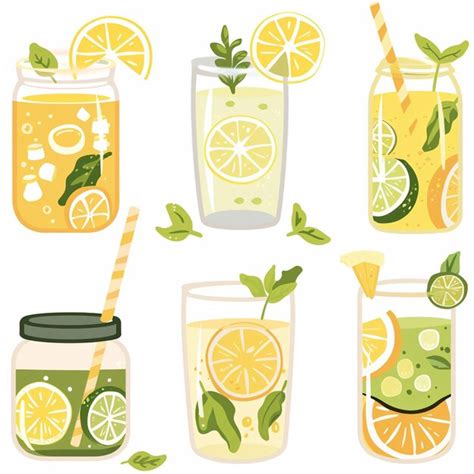 Premium Vector A Collection Of Different Types Of Lemonade And Lemonade