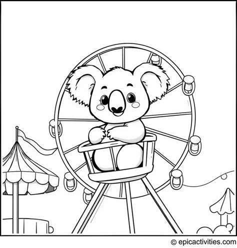 Coloring Page Of A Cute Koala Riding A Ferris Wheel At A Cartoon