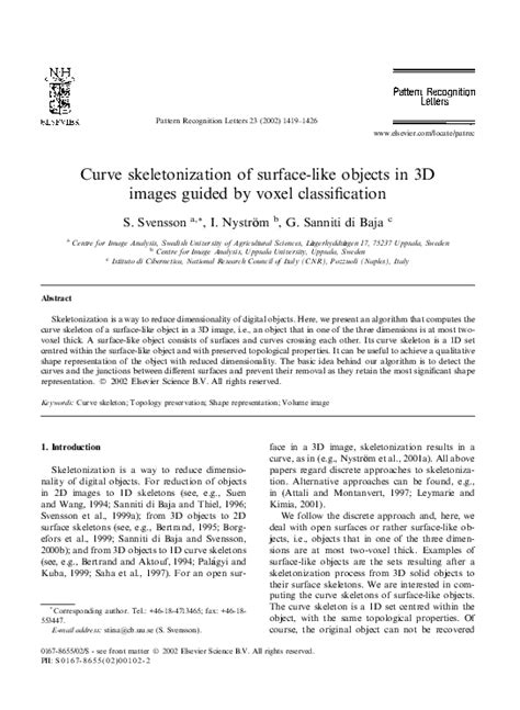 pdf curve skeletonization of surface like objects in 3d images guided