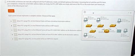 In The Exhibit All Devices Are Statically Configured With The IP Addresses Masks And Default