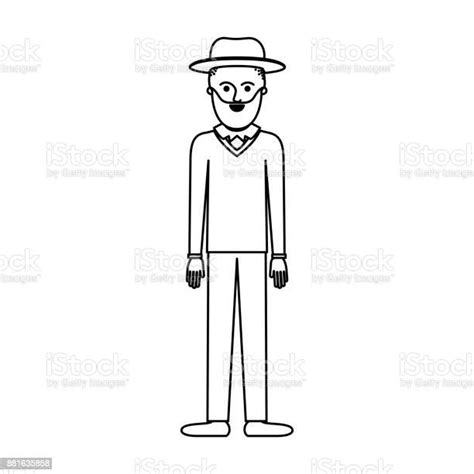 모자와 스웨터와 바지와 짧은 머리와 수염 흑백 실루엣에서 신발 남자 경영자에 대한 스톡 벡터 아트 및 기타 이미지 경영자