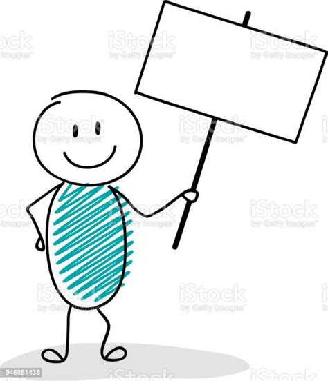 재미 있는 만화 Stickman는 텍스트에 대 한 빈 보드를 들고 벡터입니다 개념에 대한 스톡 벡터 아트 및 기타 이미지