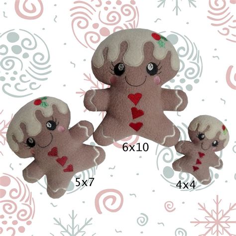 Ith Gingerbread Stuffie 4x4 5x7 And 6x10 Machine Embroidery Etsy
