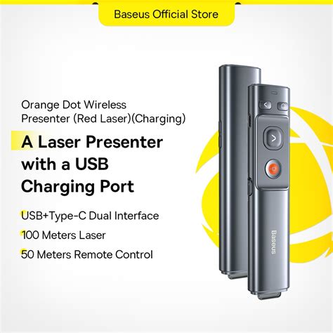Baseus 2 4GHz USB A Type C Orange Dot Wireless Presenter Red Laser For Windows IOS Control Pen