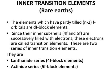 Inner Transition Elements Pptx Chemistry Science