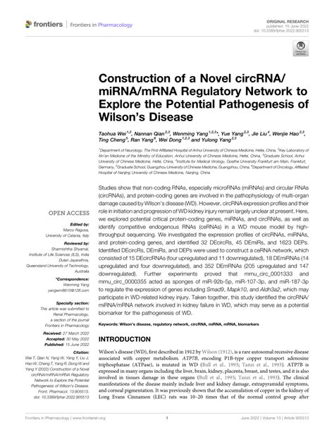 Pdf Construction Of A Novel Circrnamirnamrna Regulatory Network To
