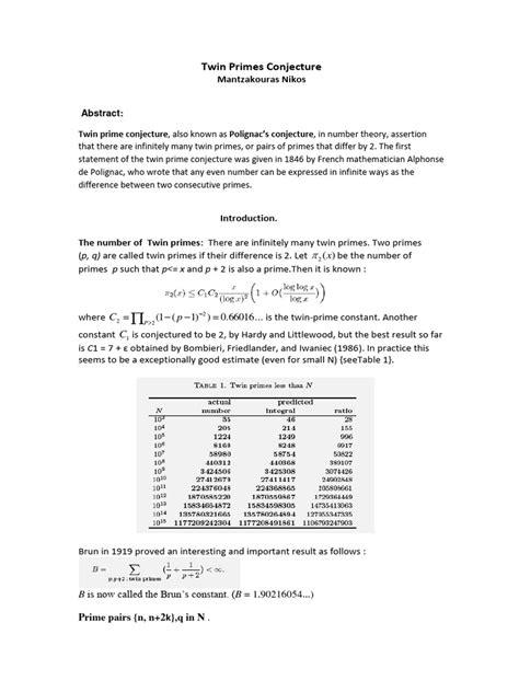 Twin Primes Conjecture Mantzakouras Nikos Typeset Io Pdf Prime Number Numbers