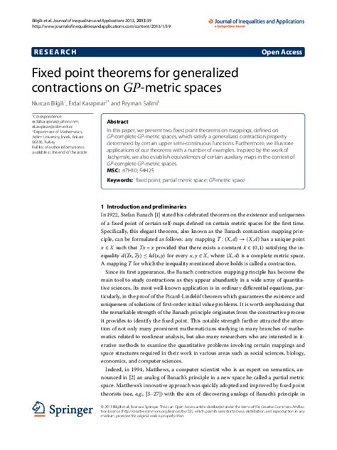 Pdf Fixed Point Theorems For Generalized Contractions On Gp Metric Spaces