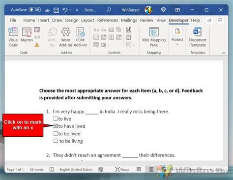 how to create a checkbox in word 2016