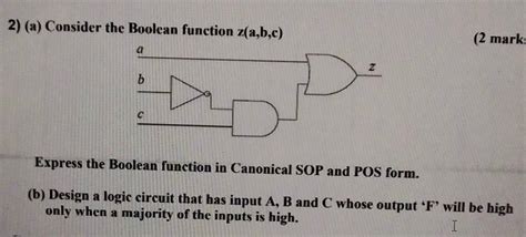 Solved 2 A Consider The Boolean Function Zabc 2 Mark Z B 1 Answer Transtutors