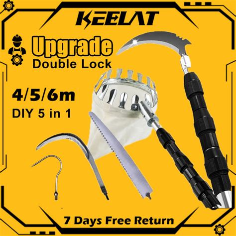 Keealt 456 In 1 Adjustable Fruit Picker With Fruit Bag And Scythe And Hook Multiple Tools Set