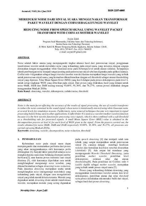 Pdf Penentuan Filterbank Wavelet Menggunakan Algoritma Mean Best