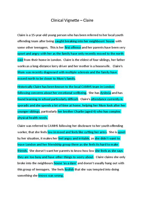 Clinical Vignette Claire Clinical Vignette Claire Claire Is A 15 Year Old Young Person Who Clinical Vignette Claire Clinical Vignette Claire Claire Is A 15 Year Old Young Person Who