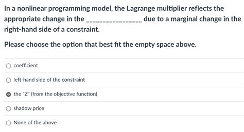 Solved In A Nonlinear Programming Model The Lagrange