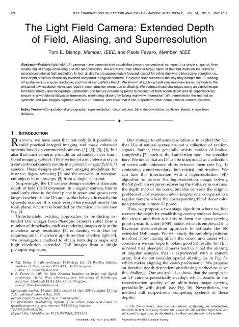 The Light Field Camera Extended Depth Of Field Aliasing And