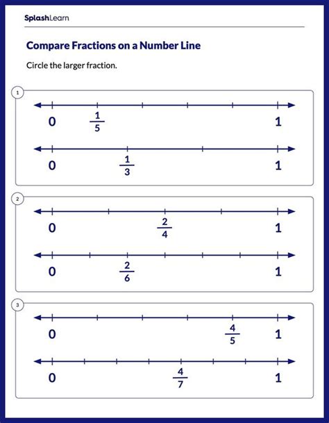 Using Number Line To Compare Fractions Math Worksheets Splashlearn