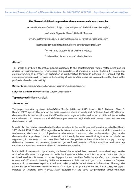 Pdf The Theoretical Didactic Approach To The Counterexample In