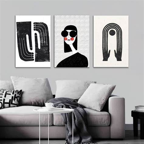 تابلو شاسی بکلیت طرح نقاشی مینیمال دخترانه مدل Sh 1109 مجموعه 3 عددی