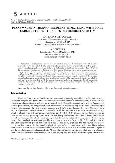 Pdf Plane Waves In Thermo Viscoelastic Material With Voids Under Different Theories Of