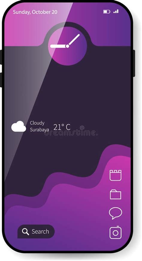 Creative Smartphone Interface With Clock Widget And Gradient Wave Design Stock Vector