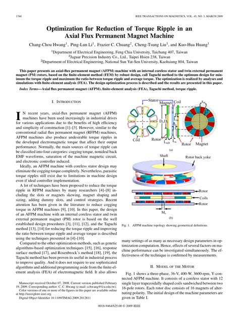 Pdf Optimization For Reduction Of Torque Ripple In An Axial Flux