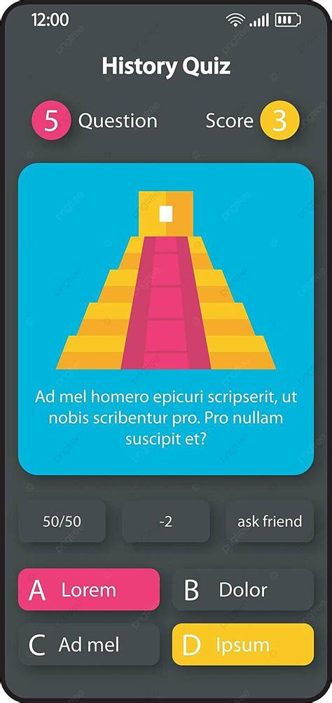 Mobile History Quiz App Template With Flat Ui Design Vector Vector