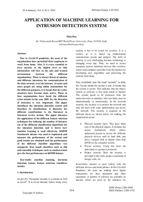 Pdf Application Of Machine Learning For Intrusion Detection System