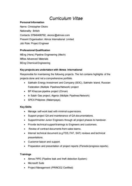 Christopher Okoro Curriculum Vitae Pdf