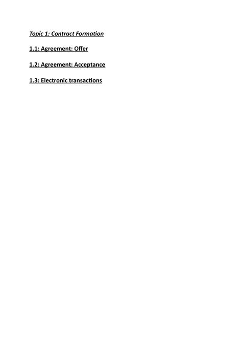 Lecture Notes From The First Lecture Topic 1 Contract Formation 1 Agreement Offer 1