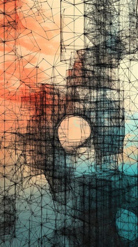 Surreal Abstract Network Structure With Graphic Lines And Colors In Escher Inspired Design Stock