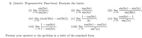 Solved Limits Trigonometric Functions Evaluate The Chegg