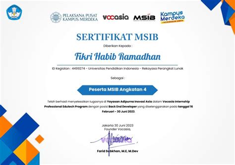 Fikri Habib Ramadhan On Linkedin Msib Independentlearning Internship Careergrowth