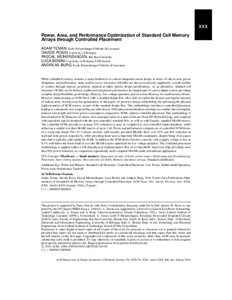 pdf power area and performance optimization of standard cell memory arrays through