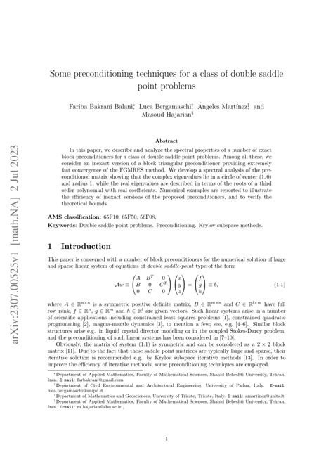 Pdf Some Preconditioning Techniques For A Class Of Double Saddle Point Problems