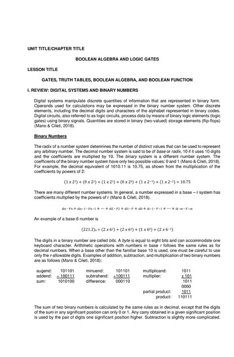 Boolean Algebra And Logic Gates Unit Titlechapter Title Boolean