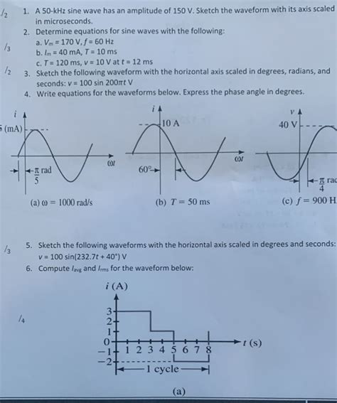 A 50 Khz ﻿sine Wave Has An Amplitude Of 150v ﻿sketch