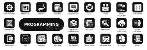 Vector Solid Icons Of Programming And Coding Stock Vector