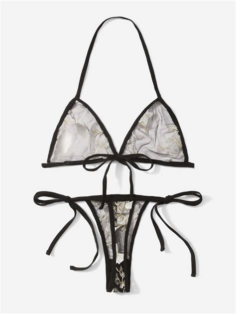 Butterfly Embroidery Mesh Lingerie Set Shein Uk