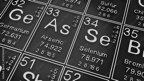 Arsenic Selenium On The Periodic Table Of The Elements On Black Blackground History Of Chemical