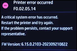 Hp Officejet Pro Envy Deskjet Printers A Critical System Error Has Occurred Hp Support