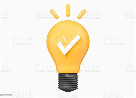 확인 표시가 있는 3d 전구 빠른 팁 창의성 아이디어와 솔루션 사업 진드기가 있는 빛나는 램프 브레인스토밍 개념입니다 만화
