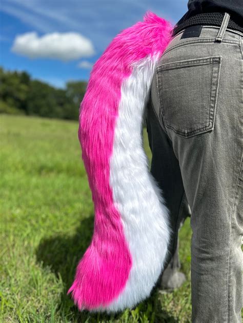 Hot Pink And White Wolf Fursuit Furry Cosplay Tail Etsy