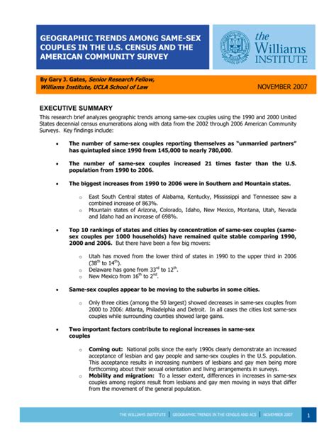 Geographic Trends Among Same Sex Couples In The Us Census And The