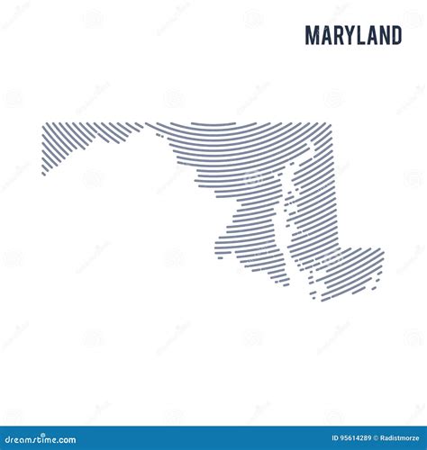 Vector Abstract Hatched Map Of Of State Of Maryland With Curve Lines Isolated On A White