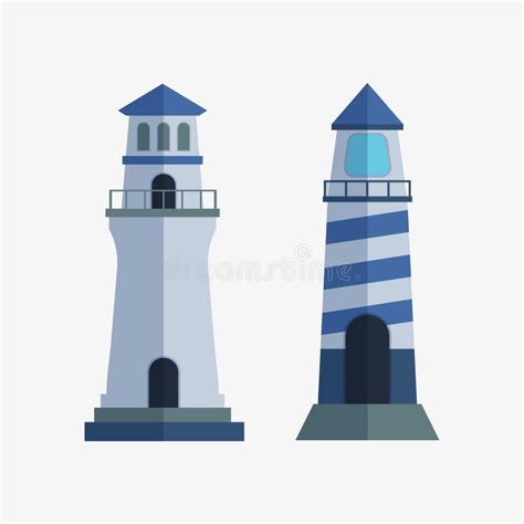 Cartoon Flat Lighthouse Searchlight Tower For Maritime Navigation Guidance Light Vector