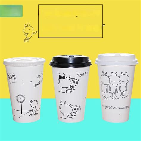 종이컵 일회용 다회용 우유 차 종이 컵 1000 개 음료 커피 두유 상업 500ml 사용자 정의 티몬